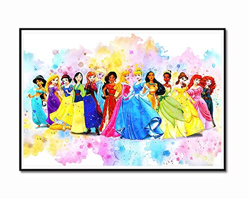 CHOKJINO Princess Poster Princess Watercolor Prints Princess Room Wall Art Decor Canvas Art 16x24 inch HD Print Painting for Living Room,Home Princess Bedroom Decor Gift Unframed