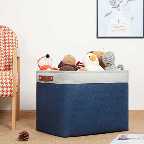 DULLEMELO Collapsible Bundle Baskets 2 Large Baskets 16"x12"x12" + 4 Cube Baskets 11"x11"x11"(White&Blue)