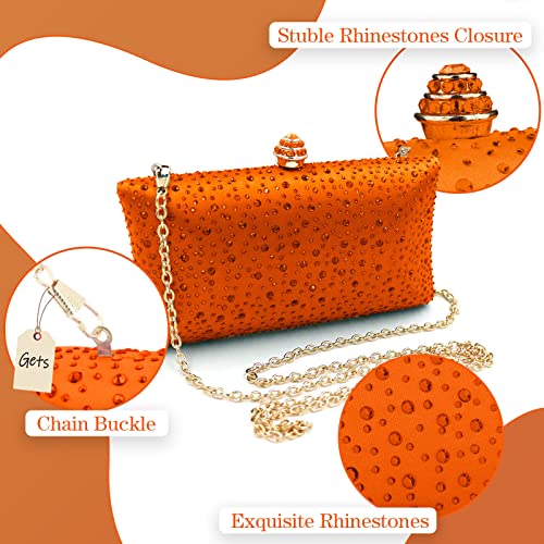 Women Rhinestone Clutch Purses, Envelope Clutch Evening Bags Glitter Evening Handbag for Wedding Cocktail Prom Party (Orange)