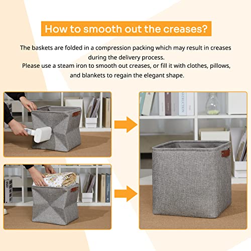 DULLEMELO Collapsible Bundle Baskets 4 Cube Baskets 11"x11"x11" + 2 Narrow Baskets 15"x6"x5.5"(Grey)