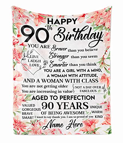 PREZZY 90th Birthday Blanket You are Braver Than You Believe Sofa Warm Blanket Mothers Day Present Personalized 1933 90 Years Old Bday Decorations Ultra Soft Fleece Sherpa Throw Blankets