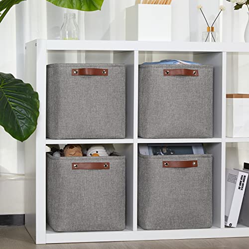 DULLEMELO Collapsible Bundle Baskets 4 Cube Baskets 11"x11"x11" + 2 Narrow Baskets 15"x6"x5.5"(Grey)