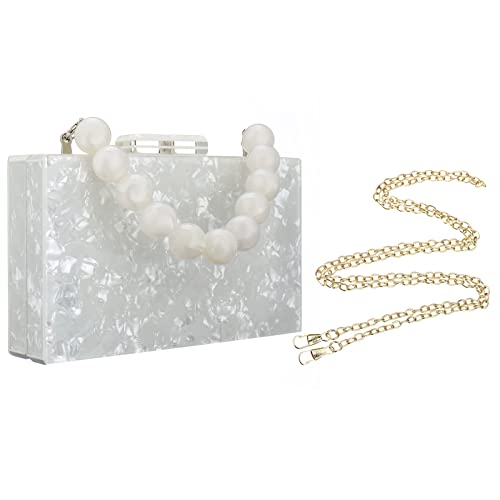 Simcat Silver Acrylic Clutch Purse for Women Marbling Evening Box Clutch Chain Shoulder Crossbody Handbags