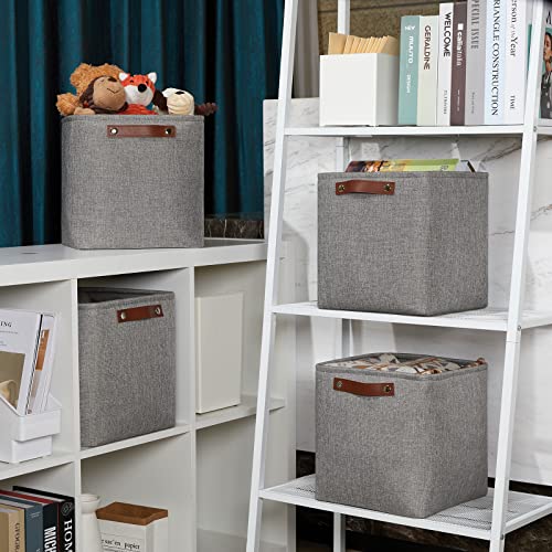 DULLEMELO Collapsible Bundle Baskets 4 Cube Baskets 11"x11"x11" + 2 Narrow Baskets 15"x6"x5.5"(Grey)