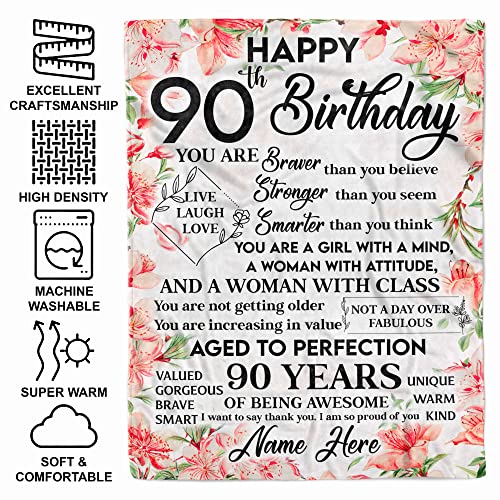 PREZZY 90th Birthday Blanket You are Braver Than You Believe Sofa Warm Blanket Mothers Day Present Personalized 1933 90 Years Old Bday Decorations Ultra Soft Fleece Sherpa Throw Blankets