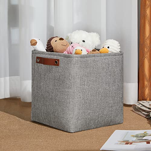 DULLEMELO Collapsible Bundle Baskets 4 Cube Baskets 11"x11"x11" + 2 Narrow Baskets 15"x6"x5.5"(Grey)