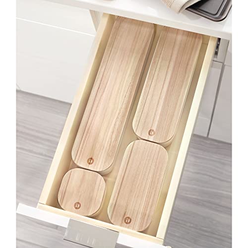 iDesign Recycled Plastic Storage Compact Drawer Organizer Bin with Paulownia Wood Lid, Medium, Coconut