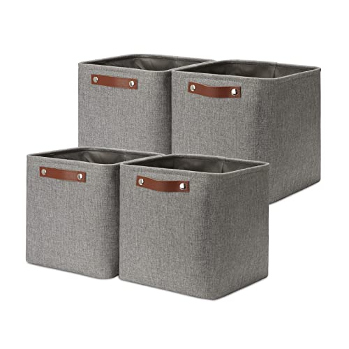 DULLEMELO Collapsible Bundle Baskets 4 Cube Baskets 11"x11"x11" + 2 Narrow Baskets 15"x6"x5.5"(Grey)
