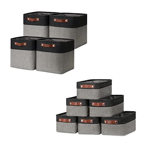 DULLEMELO Collapsible Bundle Baskets 4 Cube Baskets 11"x11"x11" + 6 Small Baskets 11.8"x7.9"x5.1"(Black&Grey)