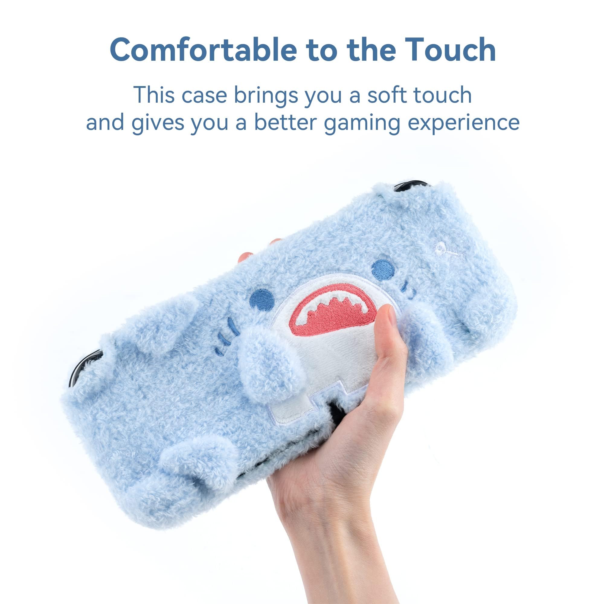GeekShare Cute Plush Protective Case Cover - Shock-Absorption and Anti-Scratch Skin Case Compatible with Nintendo Switch OLED Model - Plush Shark