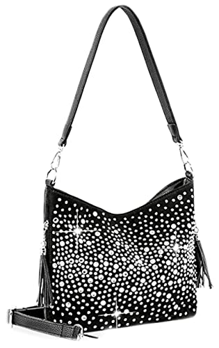 Zzfab Glamorous Star Light Rhinestones Crossbody Bag Little Hobo Black Bling Purse