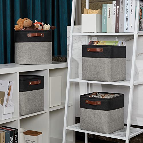 DULLEMELO Collapsible Bundle Baskets 4 Cube Baskets 11"x11"x11" + 6 Small Baskets 11.8"x7.9"x5.1"(Black&Grey)