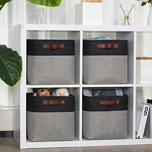 DULLEMELO Collapsible Bundle Baskets 4 Cube Baskets 11"x11"x11" + 6 Small Baskets 11.8"x7.9"x5.1"(Black&Grey)