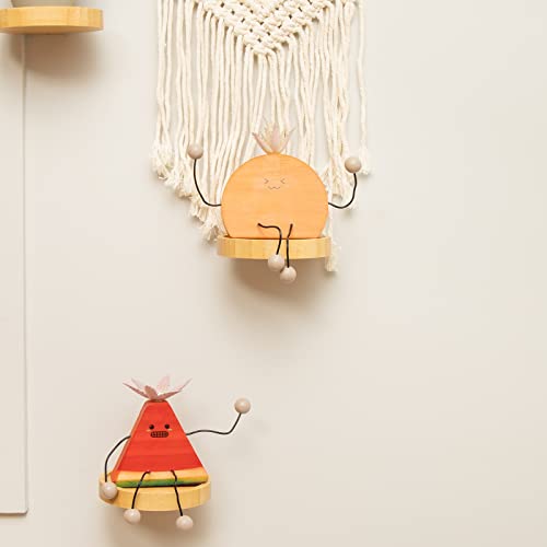 Yangbaga 2pcs Wooden Decorations for Shelf, Artificial Fake Succulents Plants Cute Decor with Metal Hanging Leg for Home Office Desk Shelf