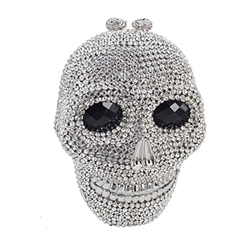 DJBM Halloween 3D Skull Clutch Purse Evening Bag Rhinestone Bag Crystal Metal Clutch for Women Evening Cocktail Party, Silver