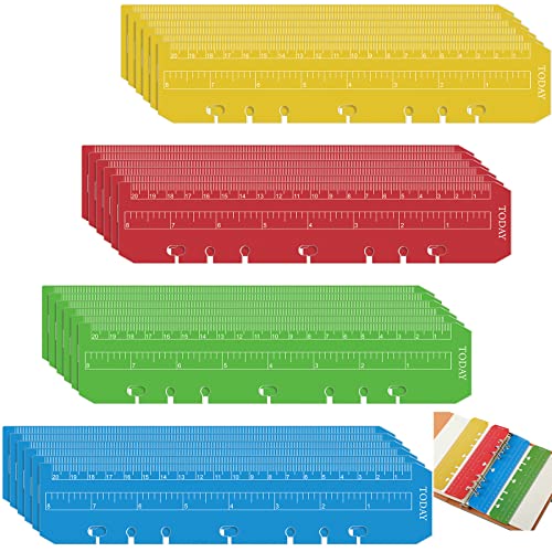 24 Pcs Plastic Page Marker Snap in Bookmark Ruler 1.8 x 8.6 Inch Binder Ruler Divider Pagefinder Today Ruler for A5 Size 6 Hole Binder Notebook Filler Planner, 4 Colors
