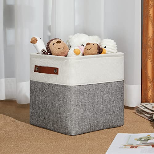 DULLEMELO Collapsible Bundle Baskets 2 Large Baskets 17"x12"x15" + 4 Cube Baskets 11"x11"x11"(White&Grey)