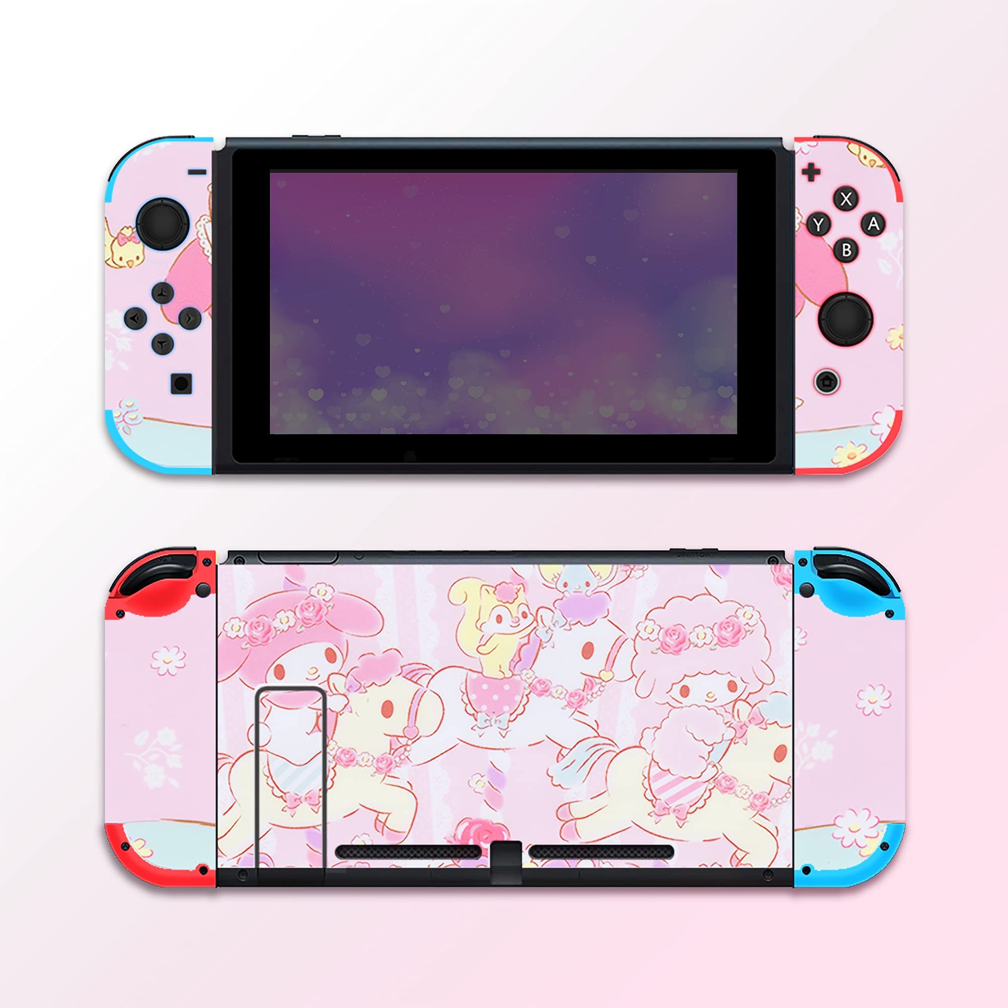 BelugaDesign Hello Melody Switch Skin | Cute Pastel Sticker Wrap Vinyl Decal | Bunny Animal Anime Kawaii Japanese Cartoon Game l Compatible with Nintendo Switch (Switch Standard, Pink)