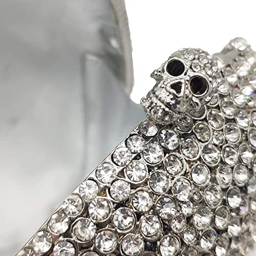 DJBM Halloween 3D Skull Clutch Purse Evening Bag Rhinestone Bag Crystal Metal Clutch for Women Evening Cocktail Party, Silver