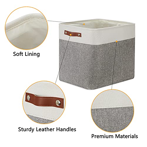 DULLEMELO Collapsible Bundle Baskets 2 Large Baskets 17"x12"x15" + 4 Cube Baskets 11"x11"x11"(White&Grey)
