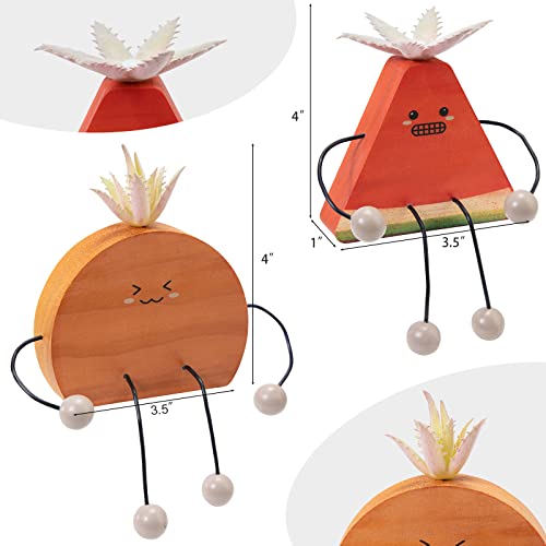 Yangbaga 2pcs Wooden Decorations for Shelf, Artificial Fake Succulents Plants Cute Decor with Metal Hanging Leg for Home Office Desk Shelf