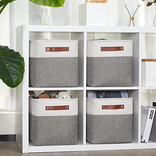 DULLEMELO Collapsible Bundle Baskets 2 Large Baskets 17"x12"x15" + 4 Cube Baskets 11"x11"x11"(White&Grey)