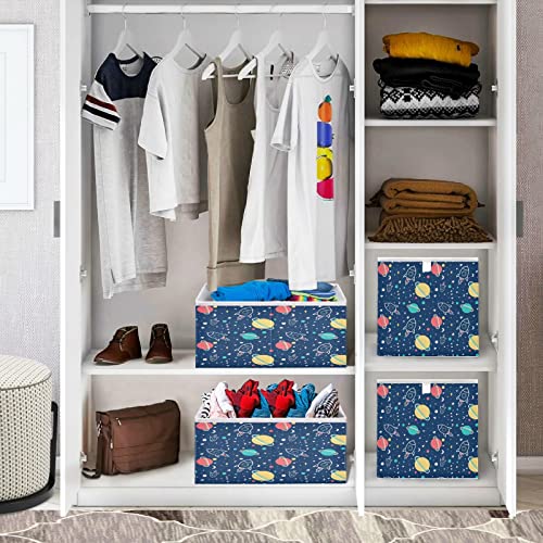 Blueangle Outer Space Pattern Cube Storage Bin, 11 x 11 x 11 in, Large Collapsible Organizer Storage Basket for Home Décor(683)