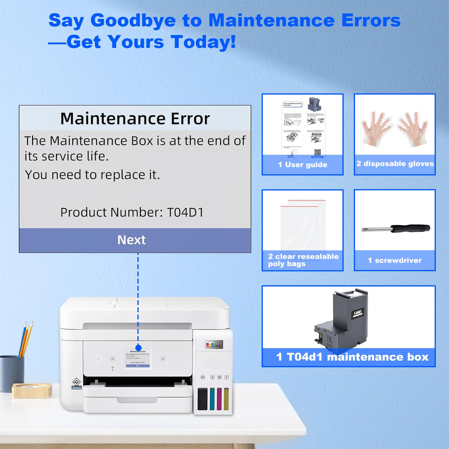 T04D1 Ink Maintenance Box for ET-15000 ET-3750 ET-3760 WF-2860 ET-4760 ET-3850 ET-4850 XP-5100 Printers(TO4D1/ EP-04D1/ TO4D100/ EWMB2/ 04D1 Waste Ink Tank)