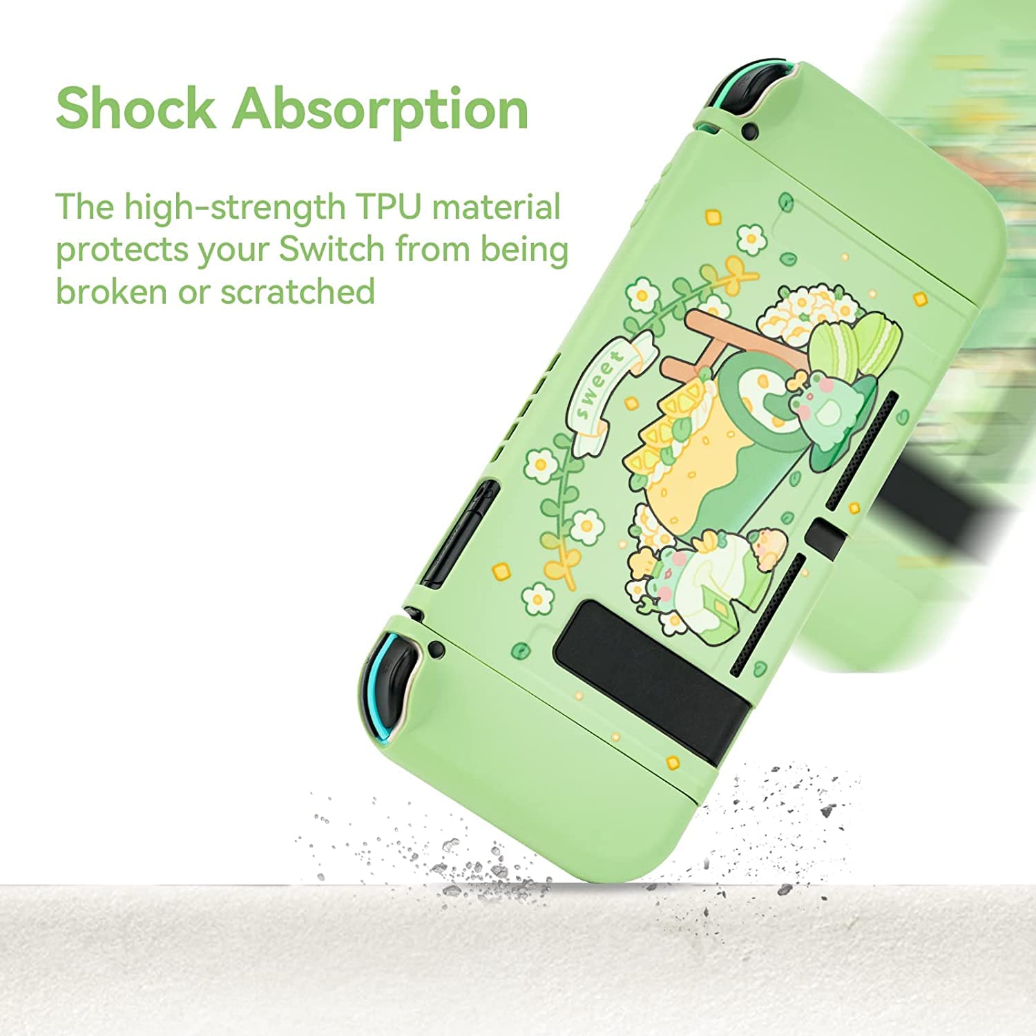 GeekShare Protective Case Compatible with Switch, Soft TPU Slim Case Cover Compatible with Switch Console and Joy Con Controller - Matcha Froggy