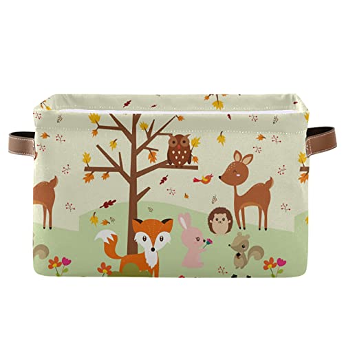 Large Storage Basket Forest Fox with Owls Foldable Storage Box Organizer Bins with Handles for Bedroom Home Office