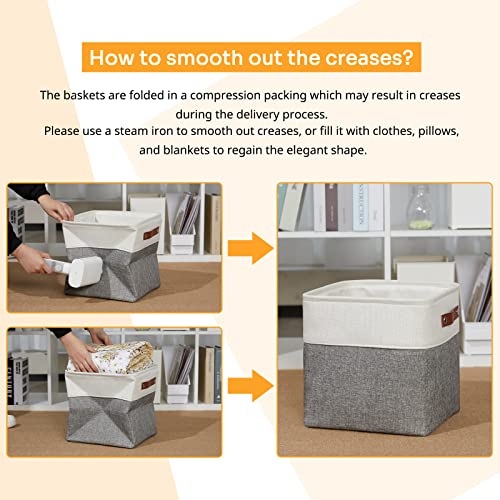 DULLEMELO Collapsible Bundle Baskets 4 Cube Baskets 11"x11"x11" + 2 Narrow Baskets 15"x6"x5.5"(White&Grey)