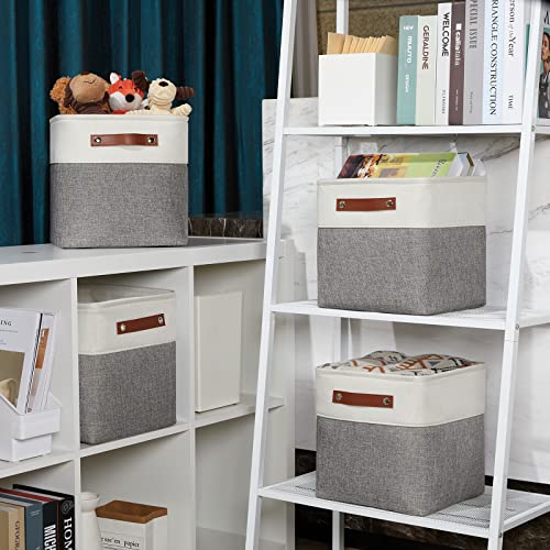 DULLEMELO Collapsible Bundle Baskets 4 Cube Baskets 11"x11"x11" + 2 Narrow Baskets 15"x6"x5.5"(White&Grey)