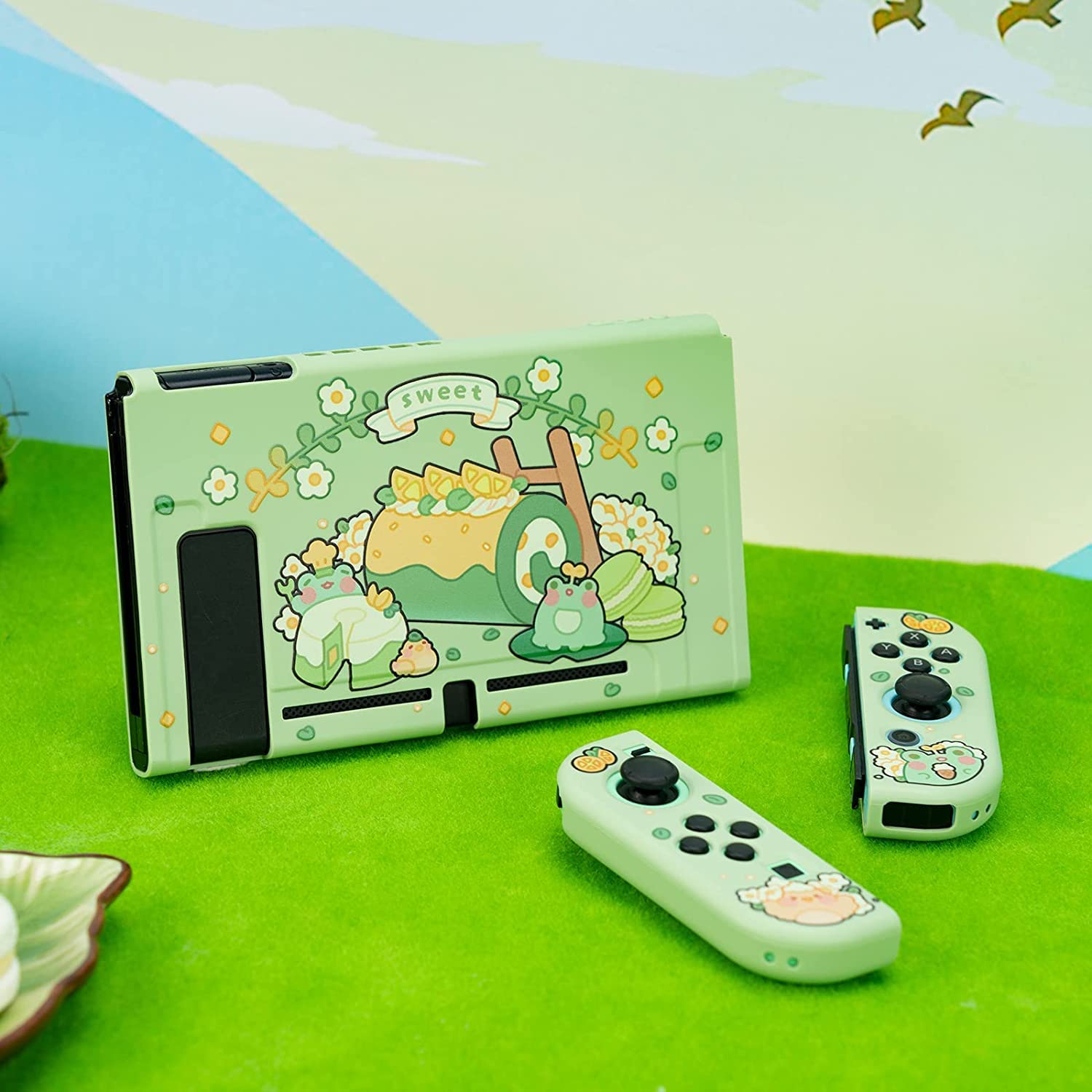 GeekShare Protective Case Compatible with Switch, Soft TPU Slim Case Cover Compatible with Switch Console and Joy Con Controller - Matcha Froggy