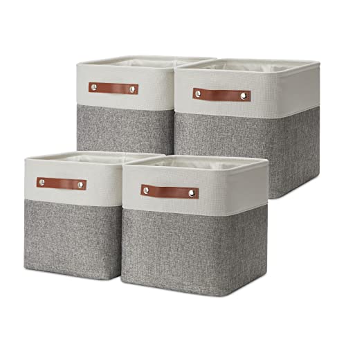 DULLEMELO Collapsible Bundle Baskets 4 Cube Baskets 11"x11"x11" + 2 Narrow Baskets 15"x6"x5.5"(White&Grey)