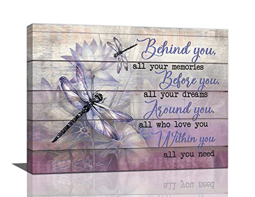 Purple Dragonfly wall art Inspirational Quotes Wall Decor Gift for Daughter Farmhouse Canvas Prints Rustic Dragonfly Country Painting Pictures Motivational Framed Artwork for Home Living Room Bedroom Bathroom 16"x12"