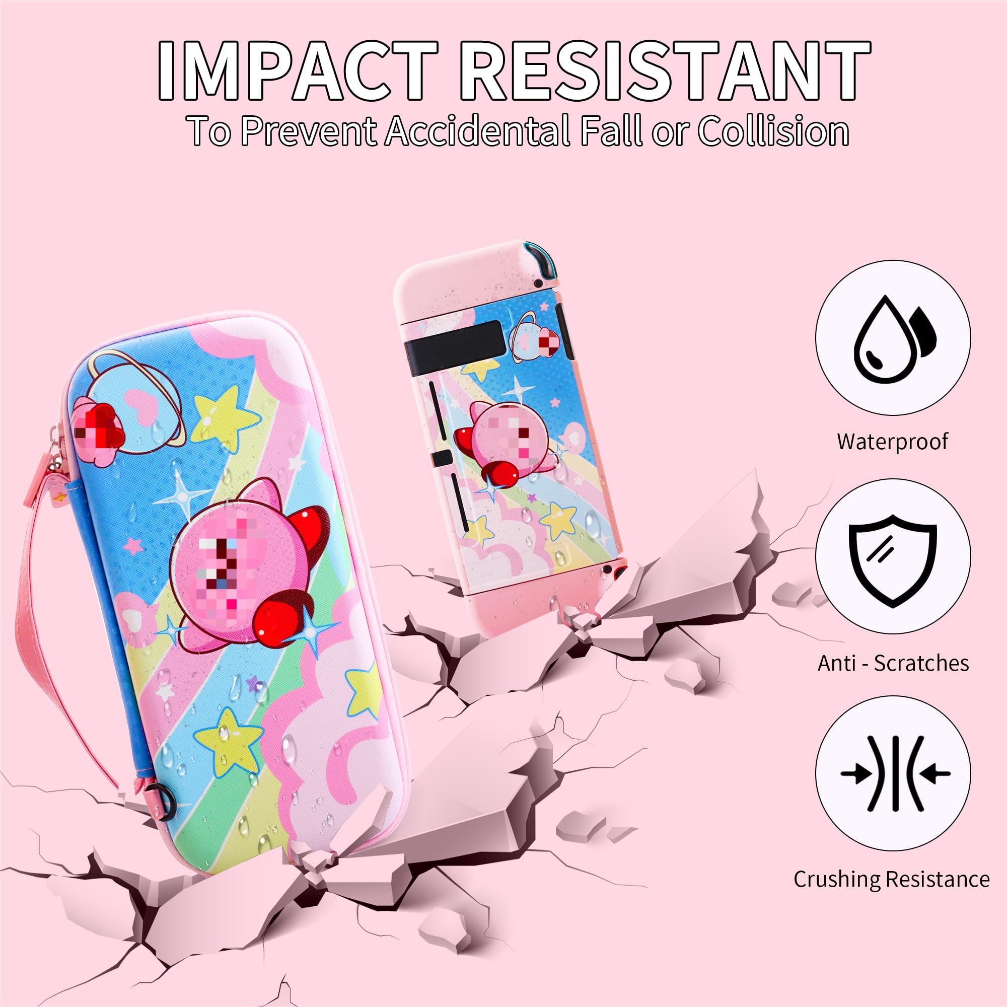 GLDRAM Switch Carrying Case for Nintendo Accessories, Portable Travel Case with Upgraded TPU Switch Protective Skin Cover, HD Screen Protector, Adjustable Shoulder Strap & Cute Thumb Grips