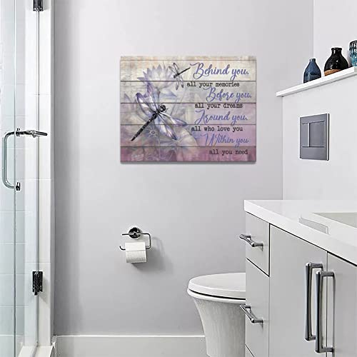 Purple Dragonfly wall art Inspirational Quotes Wall Decor Gift for Daughter Farmhouse Canvas Prints Rustic Dragonfly Country Painting Pictures Motivational Framed Artwork for Home Living Room Bedroom Bathroom 16"x12"