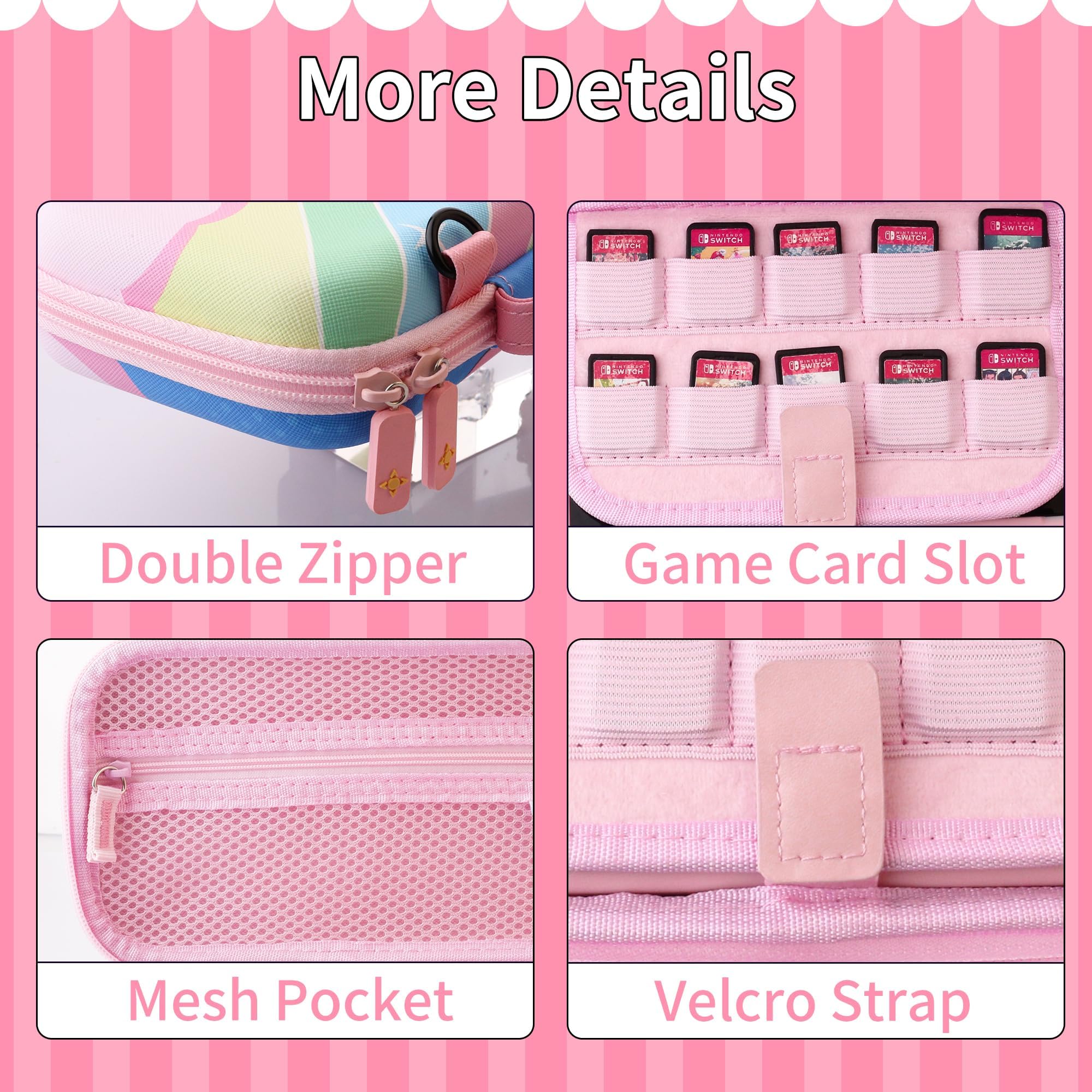 GLDRAM Switch Carrying Case for Nintendo Accessories, Portable Travel Case with Upgraded TPU Switch Protective Skin Cover, HD Screen Protector, Adjustable Shoulder Strap & Cute Thumb Grips