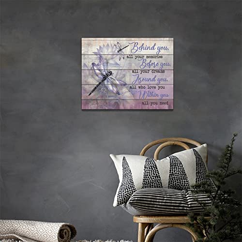 Purple Dragonfly wall art Inspirational Quotes Wall Decor Gift for Daughter Farmhouse Canvas Prints Rustic Dragonfly Country Painting Pictures Motivational Framed Artwork for Home Living Room Bedroom Bathroom 16"x12"