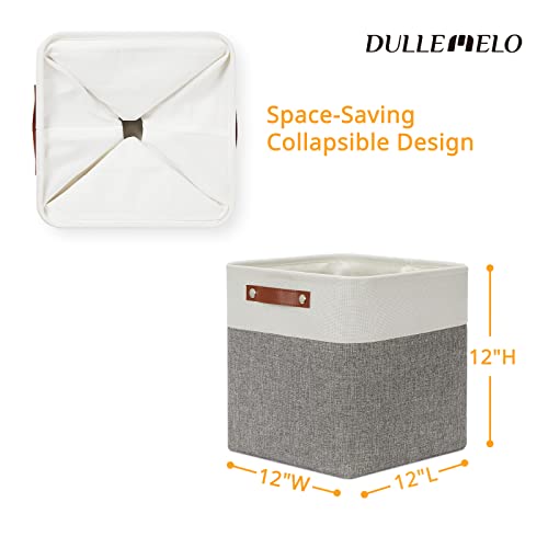 DULLEMELO Collapsible Bundle Baskets 3 Medium Baskets 15"x11"x9.5" + 4 Cube Baskets 12"x12"x12"(White&Grey