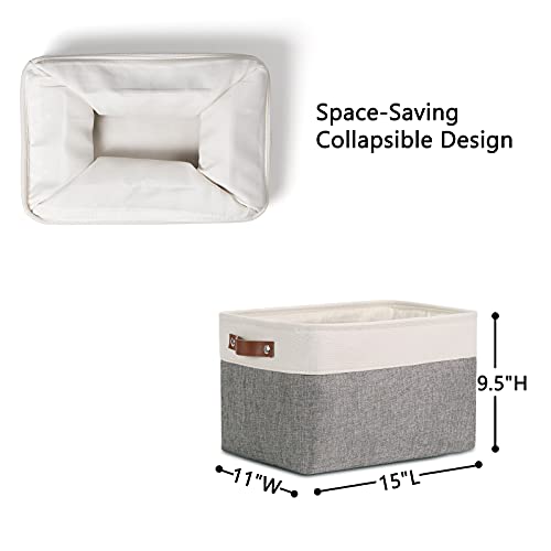 DULLEMELO Collapsible Bundle Baskets 3 Medium Baskets 15"x11"x9.5" + 4 Cube Baskets 12"x12"x12"(White&Grey