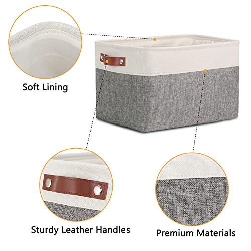 DULLEMELO Collapsible Bundle Baskets 3 Medium Baskets 15"x11"x9.5" + 4 Cube Baskets 12"x12"x12"(White&Grey