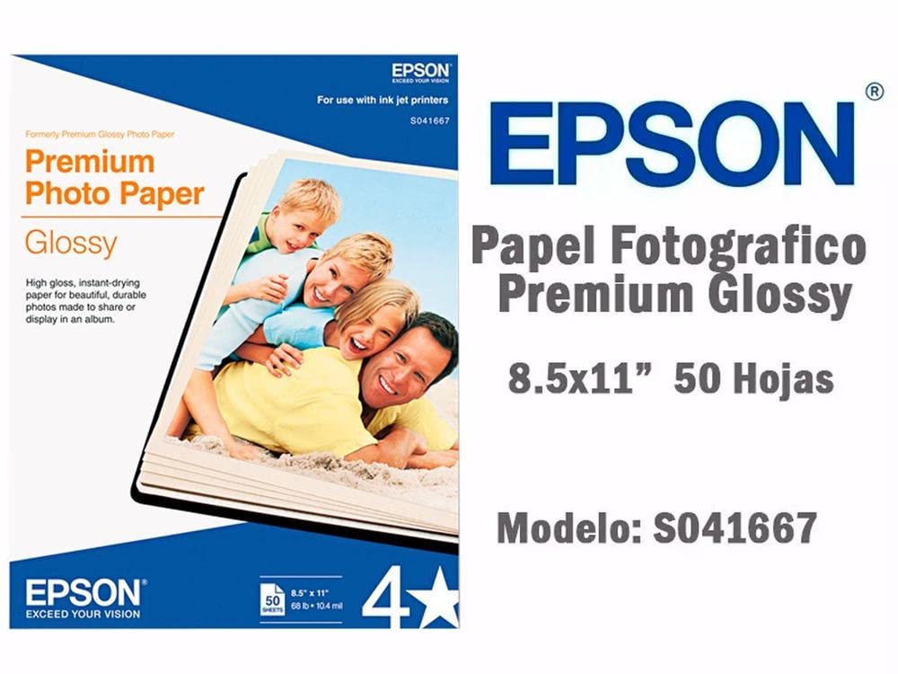 Epson Premium Photo Paper GLOSSY (8.5x11 Inches, 50 Sheets) (S041667),White