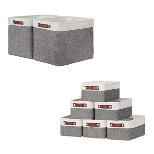 DULLEMELO Collapsible Bundle Baskets 2 Large Baskets 16"x12"x12" + 6 Small Baskets 11.8"x7.9"x5.1"（White&Grey)
