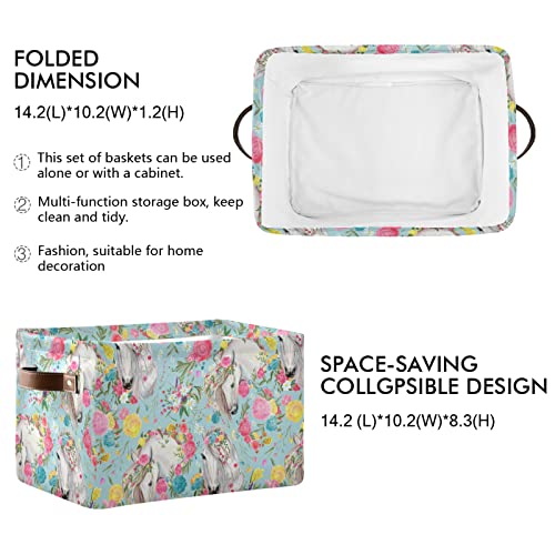 Large Storage Basket Horse and Flower Foldable Storage Box Organizer Bins with Handles for Bedroom Home Office