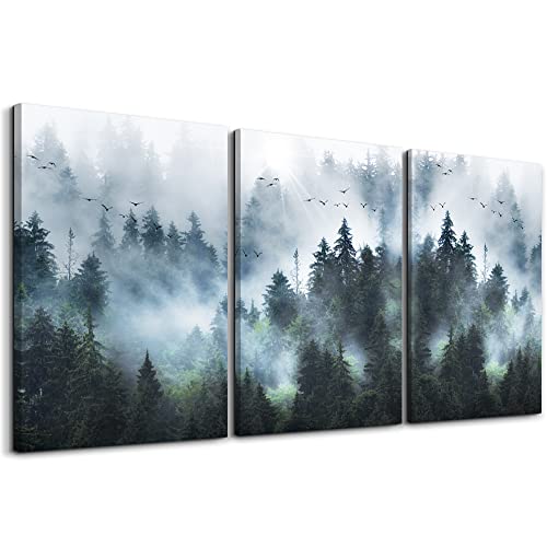 Canvas Wall Art For Living Room Family Wall Decorations For Bedroom Modern Office Wall Decor Painting Foggy Forest Trees Landscape Painting Room Pictures Artwork Home Decor Canvas Art Prints 3 Piece