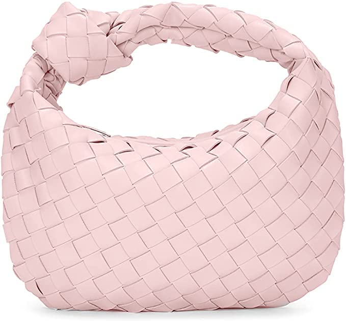 Designer Handbags for Women - PU Leather Woven Fashion Shoulder Bag for Women - Elegant Cream White Handmade Womens Blush Pink