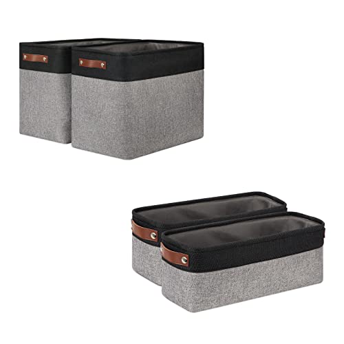 DULLEMELO Collapsible Bundle Baskets 2 Large Baskets 17"x12"x15" + 2 Narrow Baskets 15"x6"x5.5"(Black&Grey)