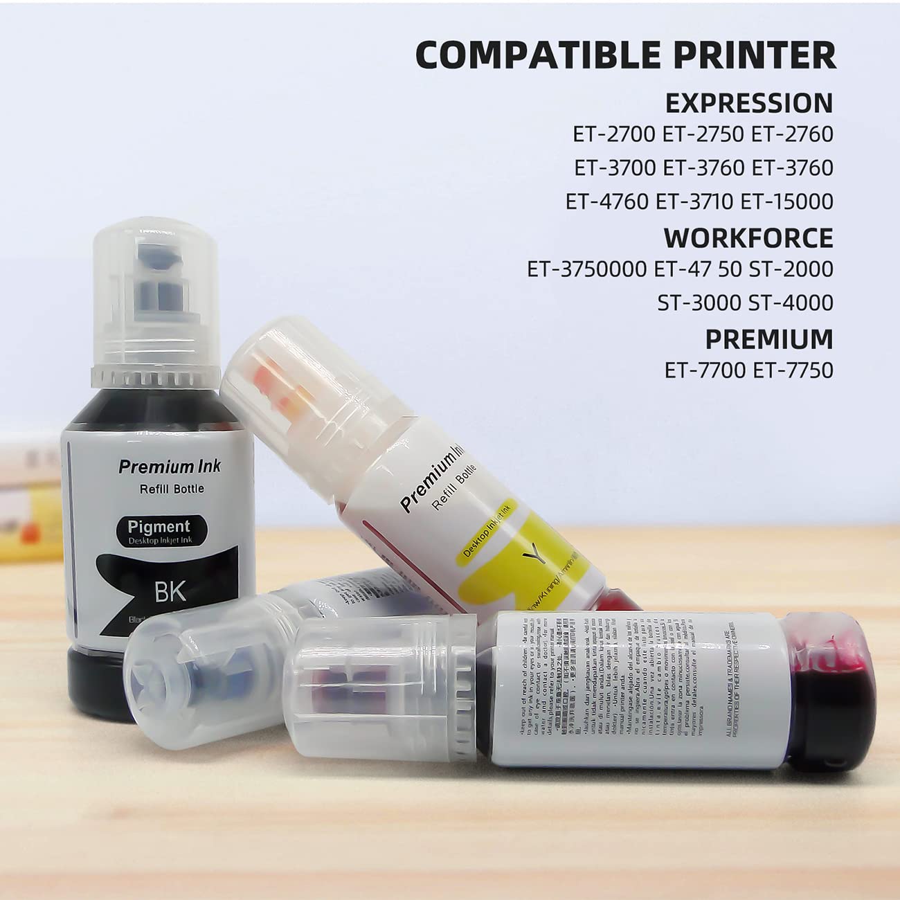 BJ-INK Compatible 502 T502 522 T522 Refill Ink Bottles Replacement for Ecotank ET-2750 ET-3750 ET-4750 ET-2760 ET-3760 ET-4760 ET-2700 ET-3700 ET-3710 ET-15000 ST-2000 ST-3000 ST-4000-4 Pack