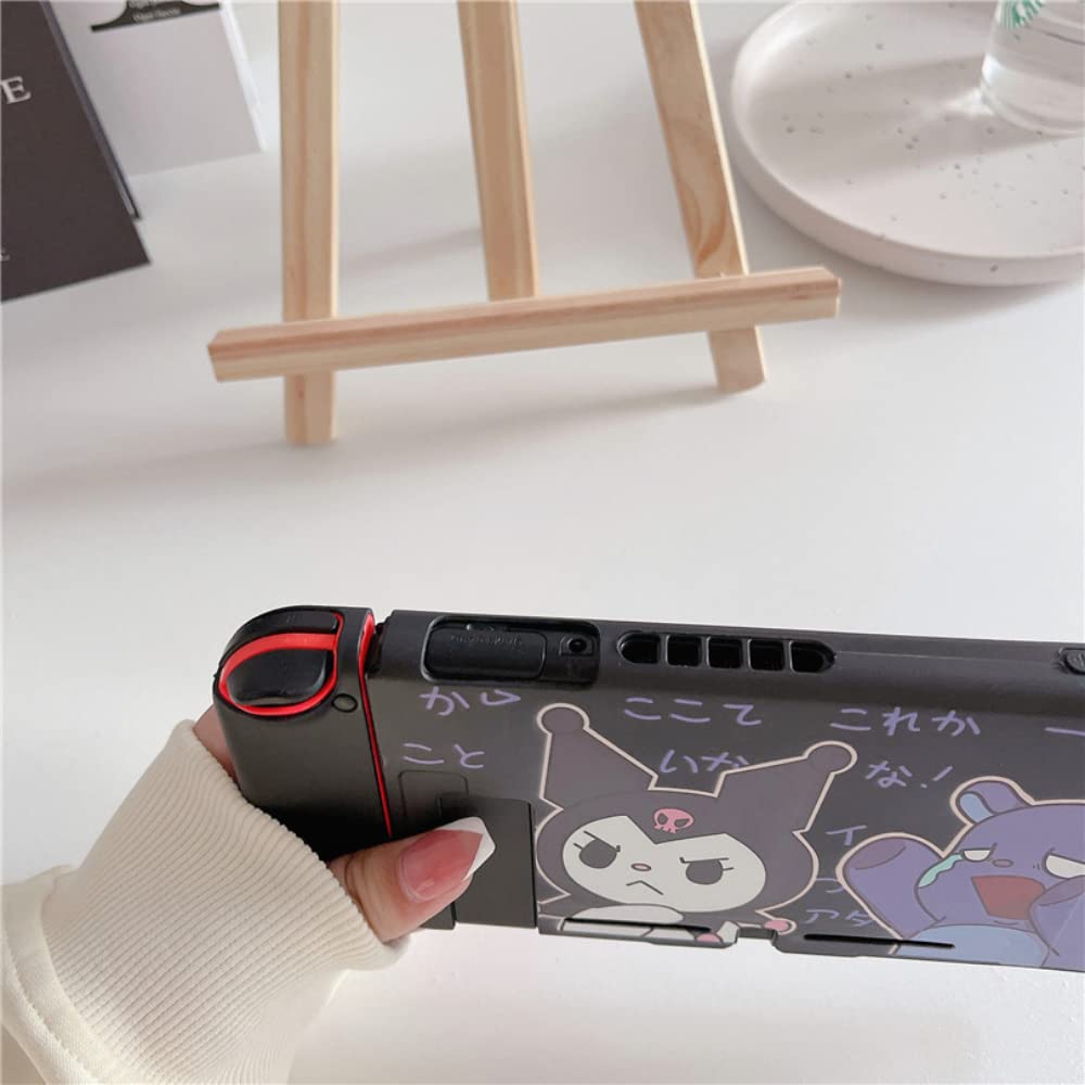 ENIFLY Cute Soft Shockproof Kuromi Dockable Cover Case Compatible with Nintendo Switch, Durable Scratch Resistant Shell for Joycon, Silicone Protective Skin Set
